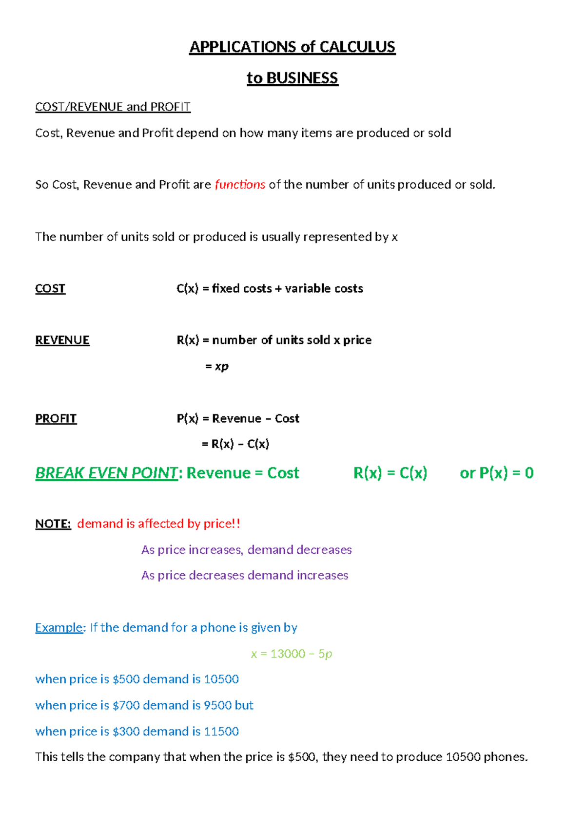 Applications of Calculus Intro Notes - APPLICATIONS of CALCULUS to ...