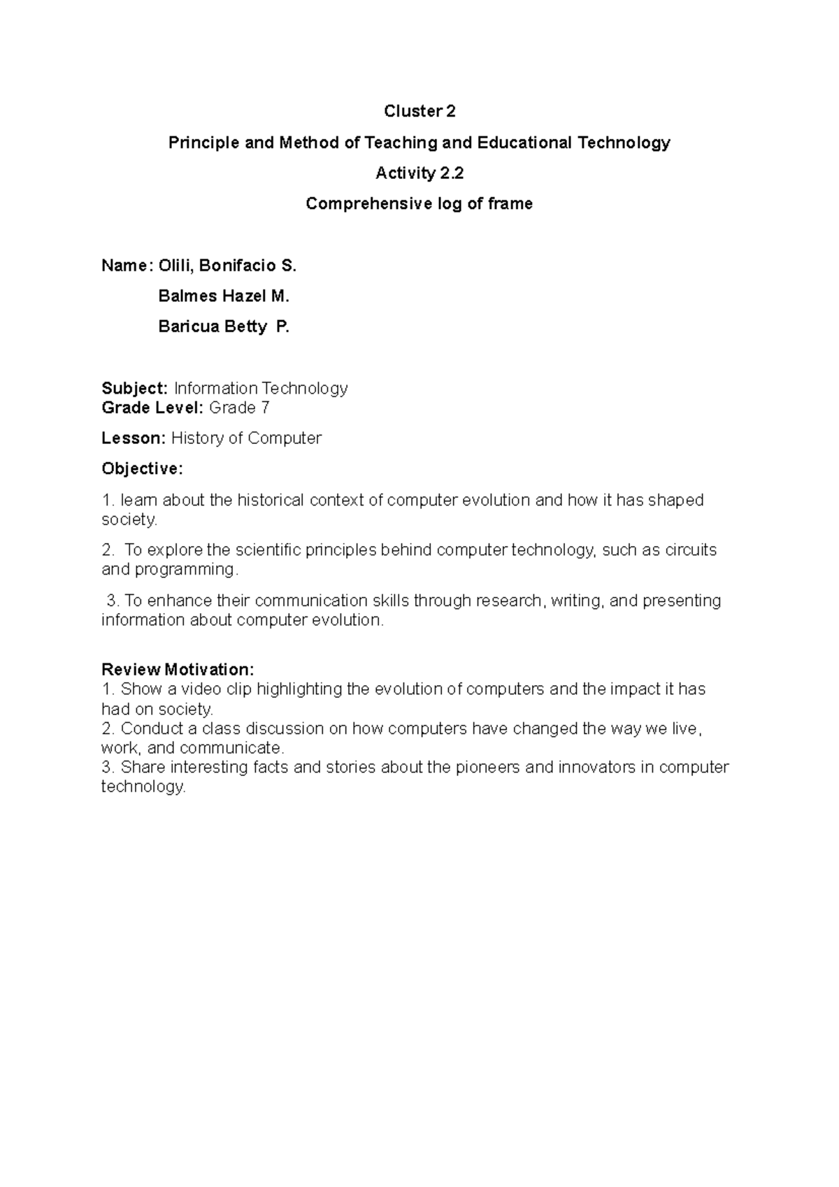 Cluster 2 activity 2 - Reporting - Cluster 2 Principle and Method of ...