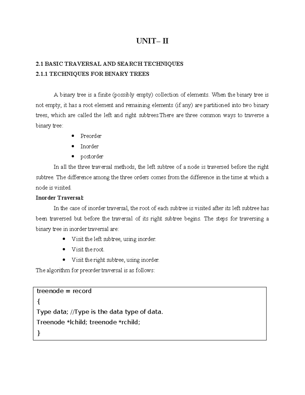 Unit 2 Ooad Unit 2 Ooad Unit Ii 2 Basic Traversal And Search Techniques 21 Techniques For 