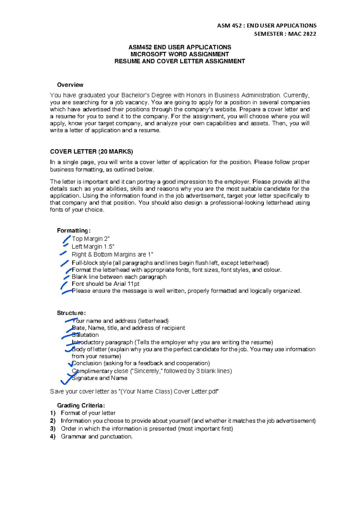 Assignment 1 (word) March 2022 - ASM 452 : END USER APPLICATIONS ...