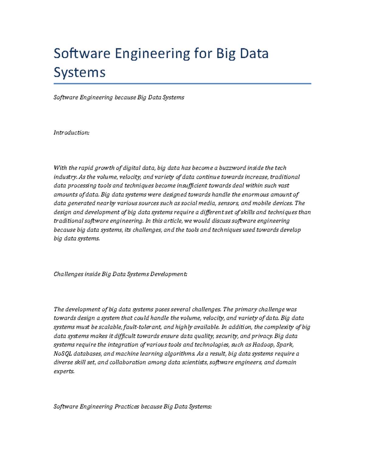 Software Engineering for Big Data Systems - Software Engineering for ...
