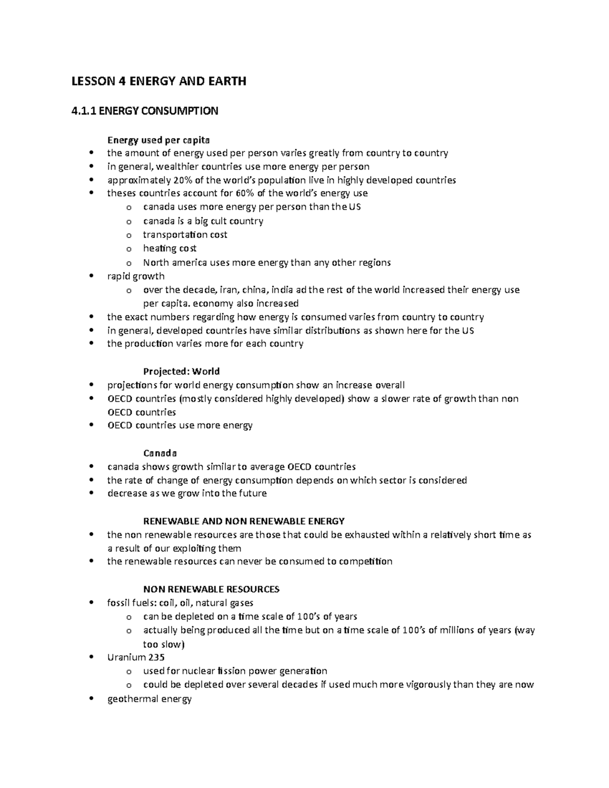Lesson 4 - Lecture notes 4 - LESSON 4 ENERGY AND EARTH 4.1 ENERGY ...