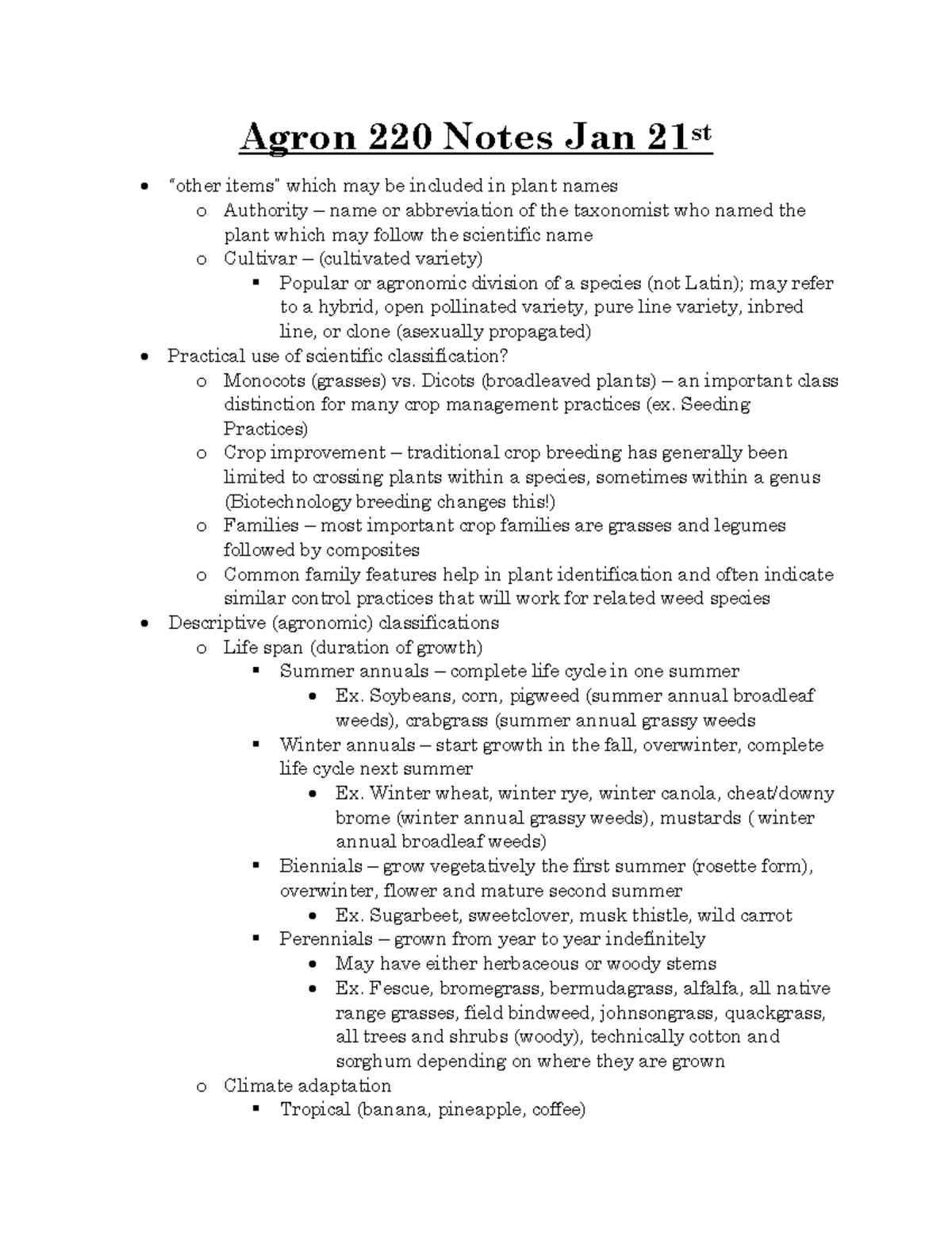 Agron 220 Notes Jan 21st - Agron 220 Notes Jan 21st “other items” which ...