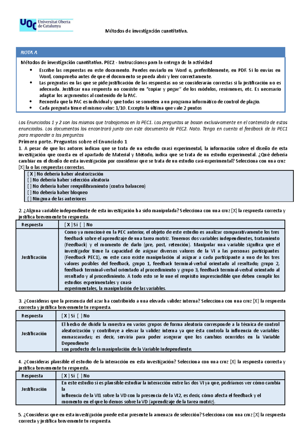 PEC2 2021 2 - PEC 2 NOTA A - Métodos de investigación cuantitativa. NOTA A Métodos de ...