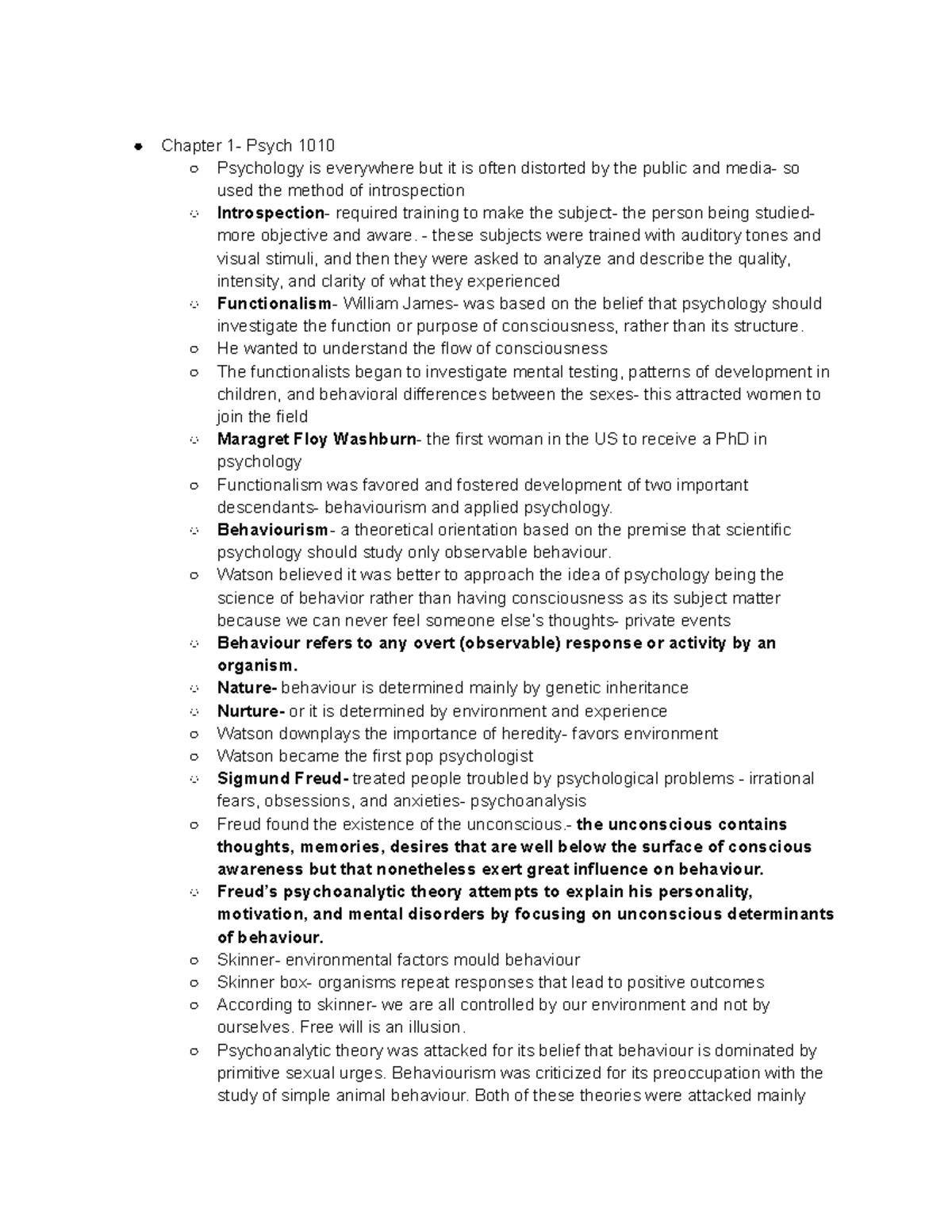 Psych 1010 - Entire Course Notes - Chapter 1- Psych 1010 Psychology is ...