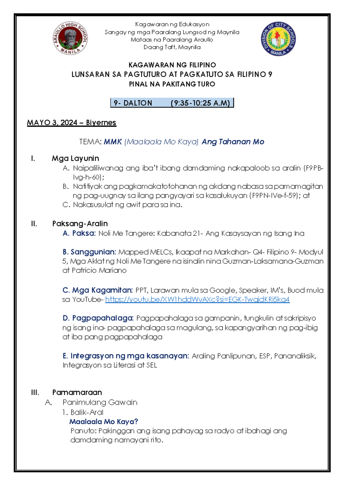 LP PARA SA Pinal NA Pakitang TURO KBNT21 - Kagawaran ng Edukasyon ...