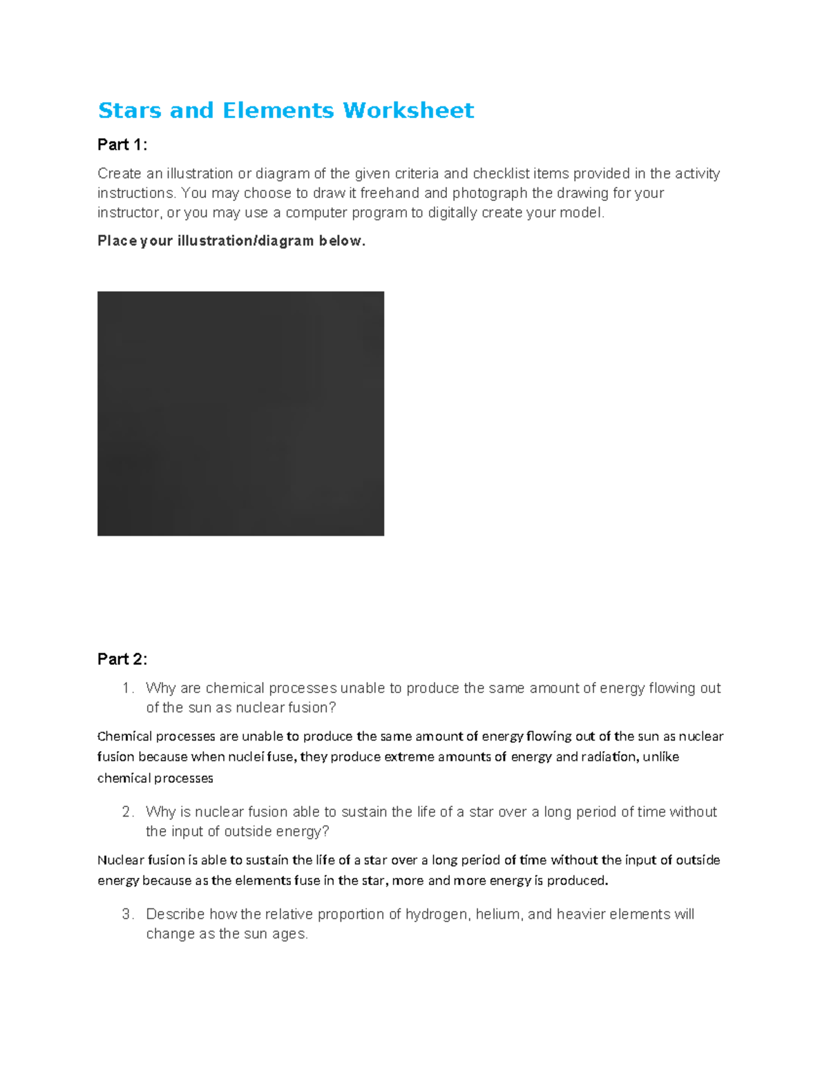 Stars elements worksheet - Stars and Elements Worksheet Part 1: Create ...