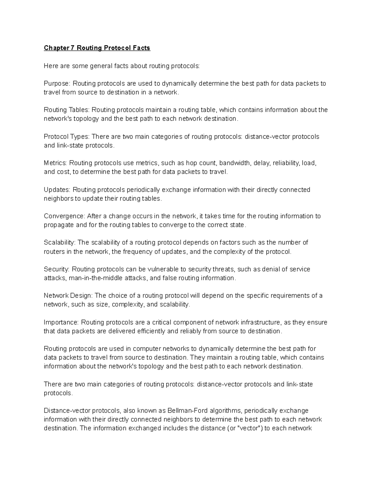 Chapter 7 Routing Protocol Facts - Chapter 7 Routing Protocol Facts Here are some general facts ...