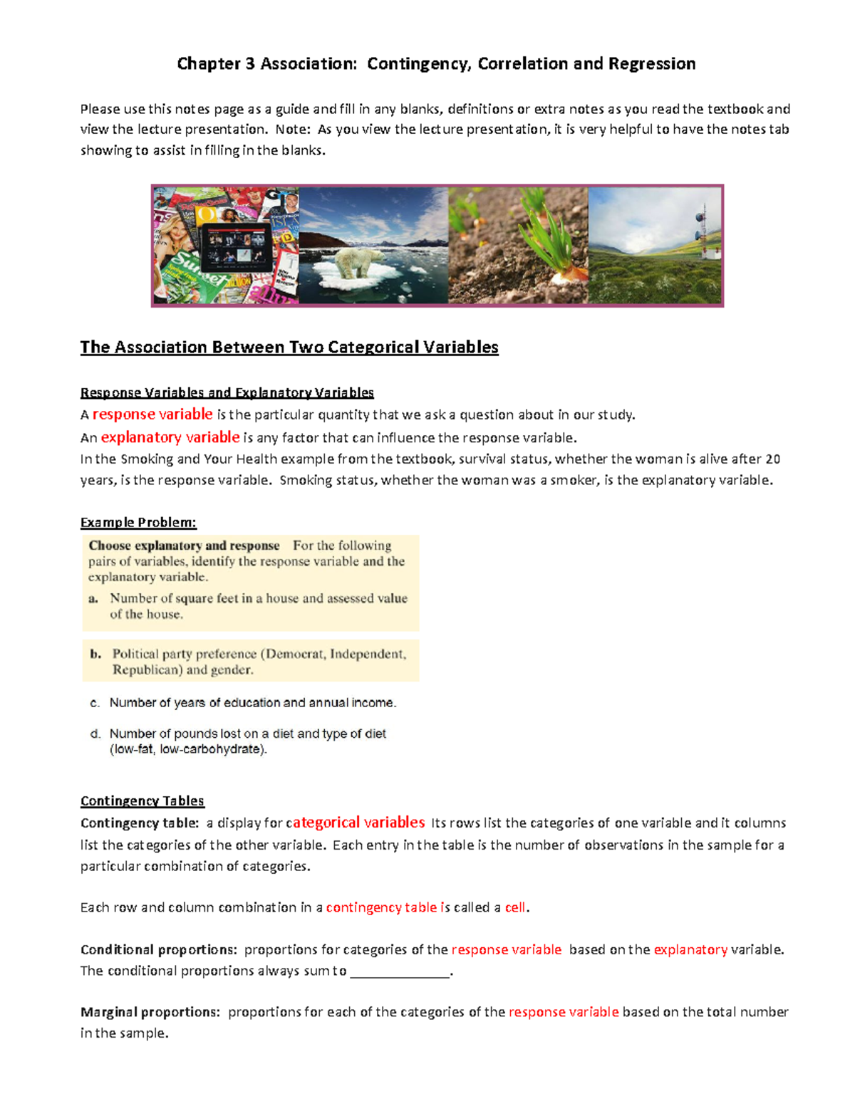 Copy of Chapter 3 Notes Association Contingency, Correlation, and ...