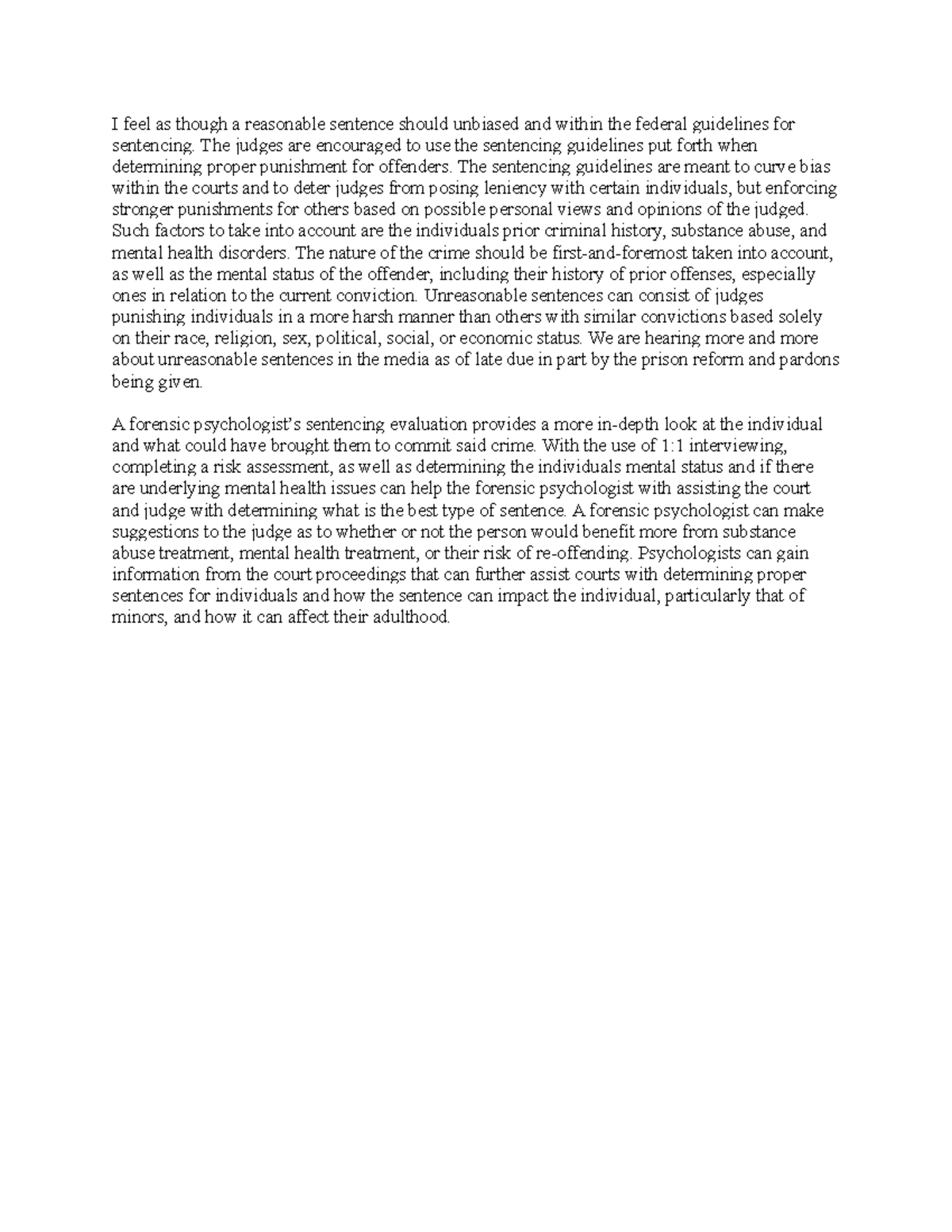 PSY 205 5-1 Discussion-Sentencing and "reasonableness" WORD - I feel as ...