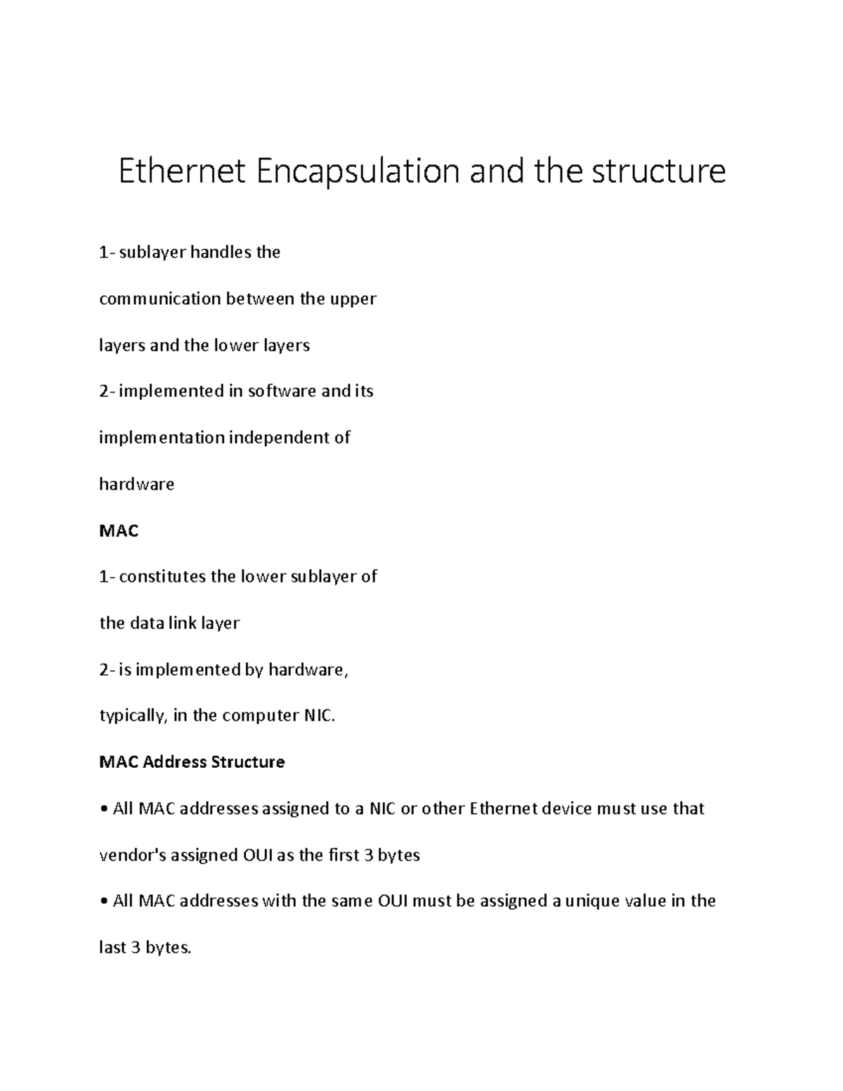 Ethernet Encapsulation And Structure Ethernet Encapsulation And The Structure 1 Sublayer
