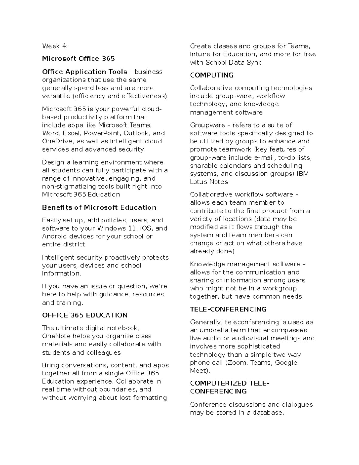 IT APPLICATION notes - Week 4: Microsoft Office 365 Office Application ...