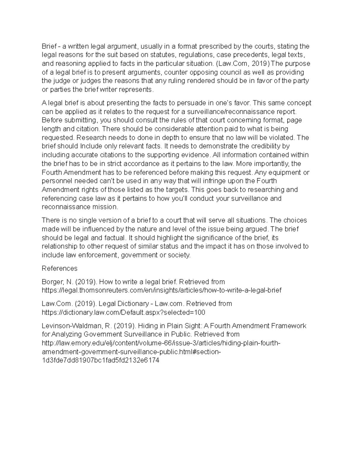 Week 6 db - discussion board - Brief - a written legal argument ...