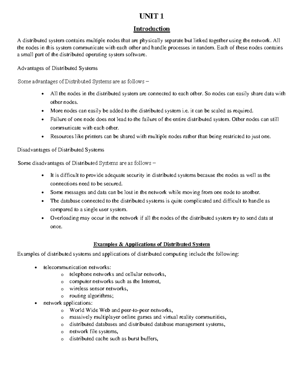 Ds Sem Notes Taken By Me From Class Unit 1 Introduction A Distributed System Contains