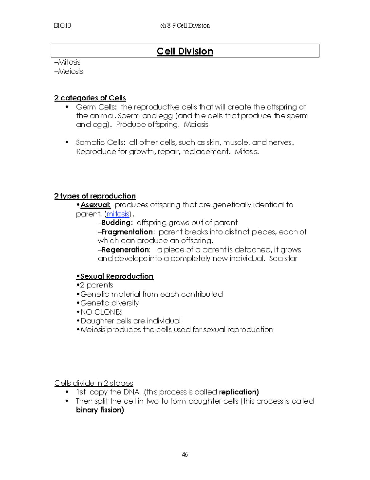 Ch8-9celldivision - cell division - Cell Division –Mitosis –Meiosis 2 ...