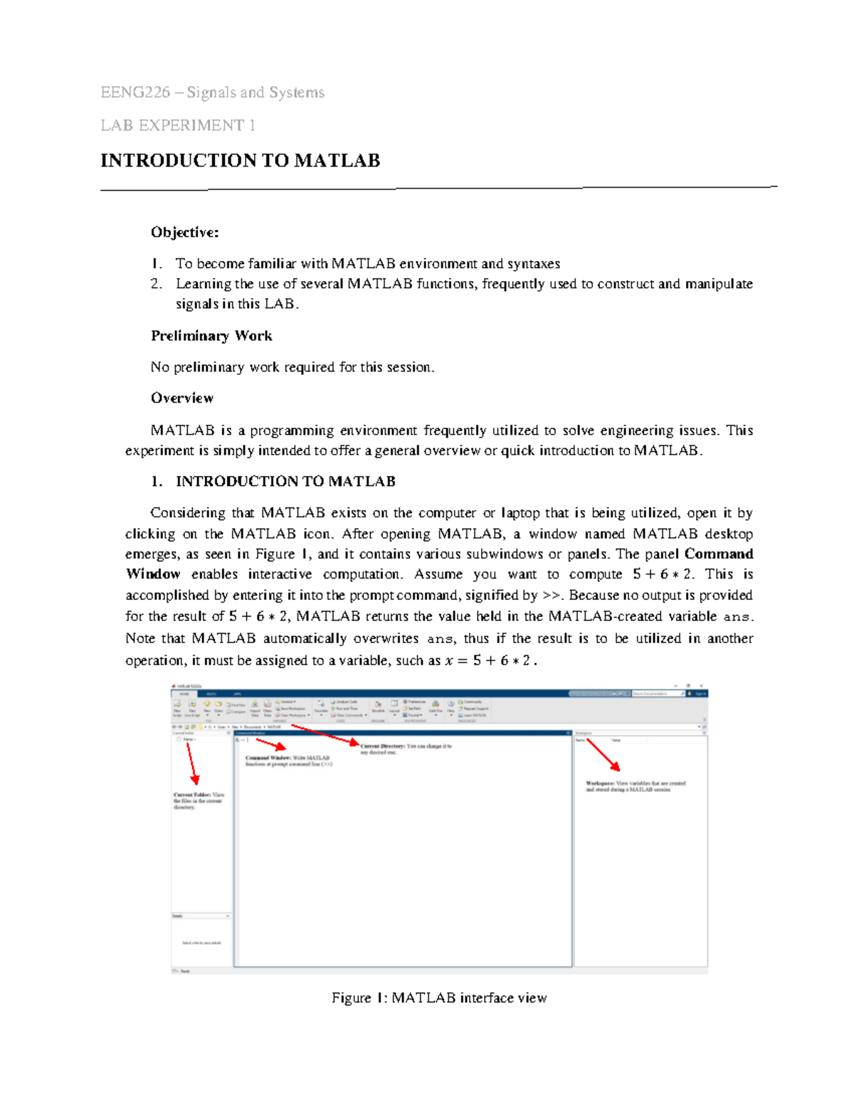 EENG226 - Experiment 1 - Lab sheet 1 - EENG2 26 – Signals and Systems LAB EXPERIMENT 1 ...
