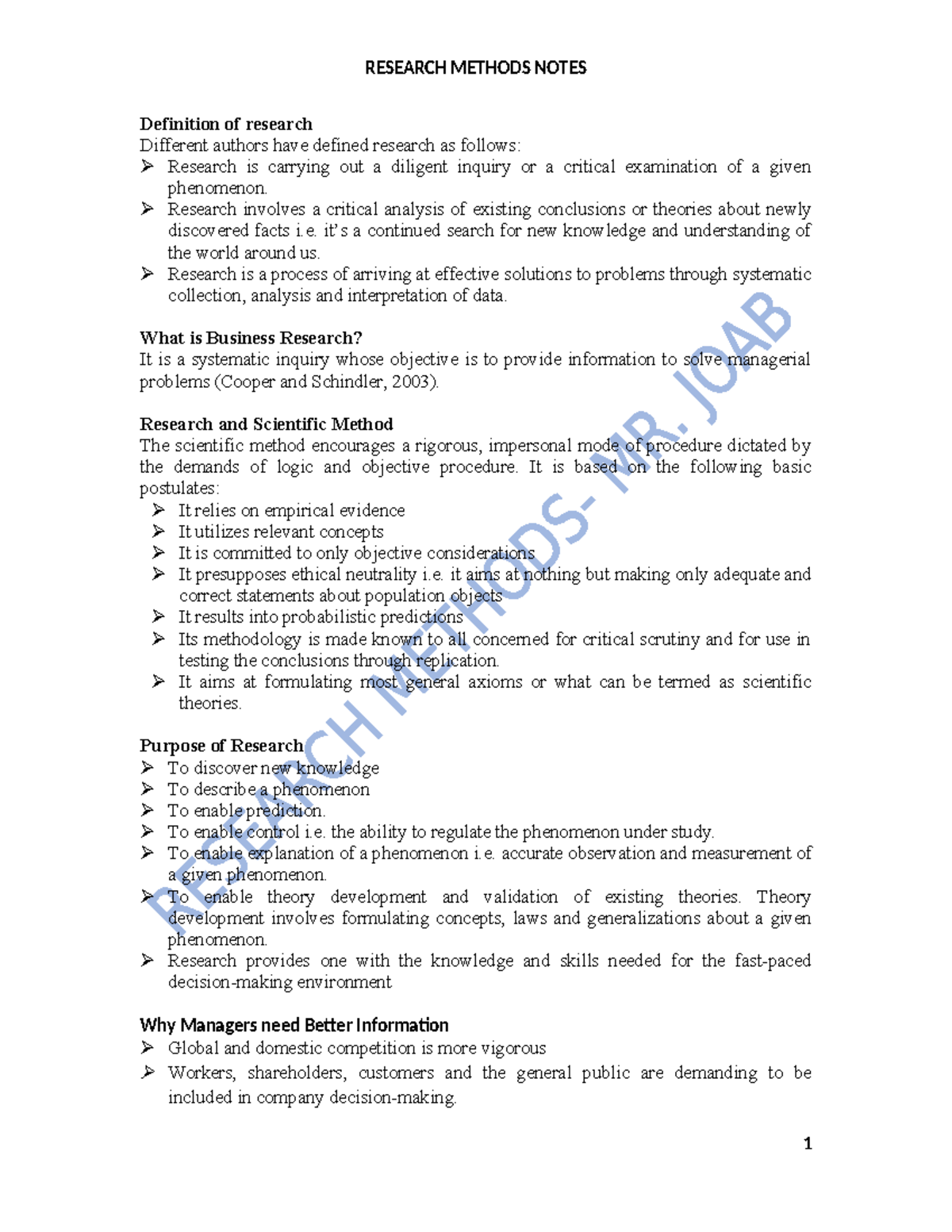 Research Methods Notes - Definition of research Different authors have ...