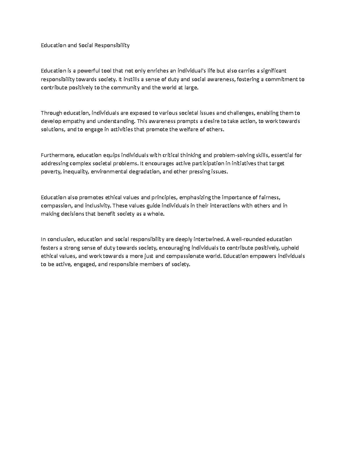 Education and Social Responsibility - Education and Social ...