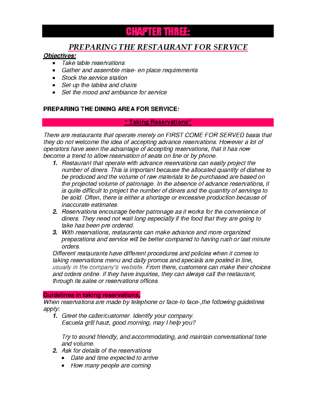 Olhpc 002 Chapter 3 - .................... - CHAPTER THREE: PREPARING ...