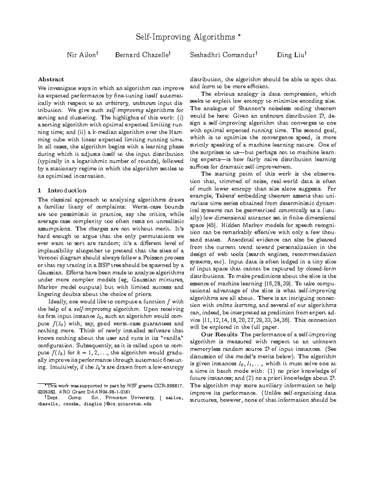 Soda06 - Prof is Naveen Garg - Self-Improving Algorithms ∗ Nir Ailon ...