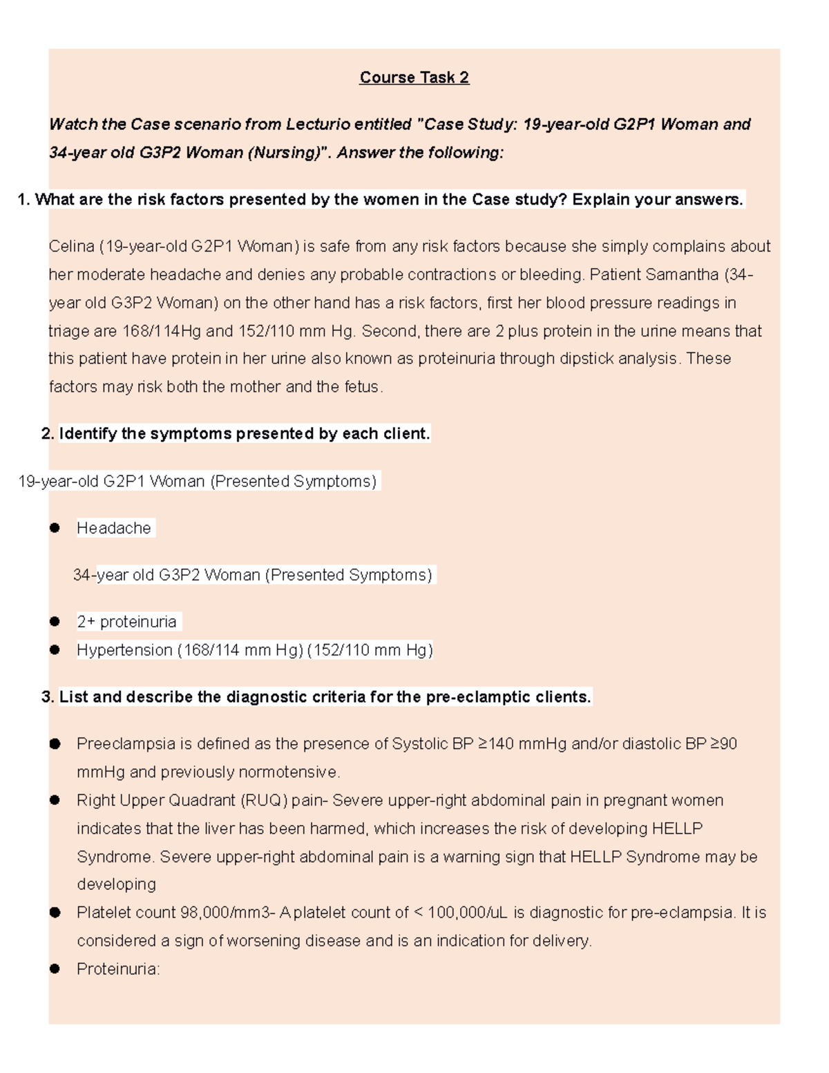 Course Task 2 - Answer the following: 1. What are the risk factors ...