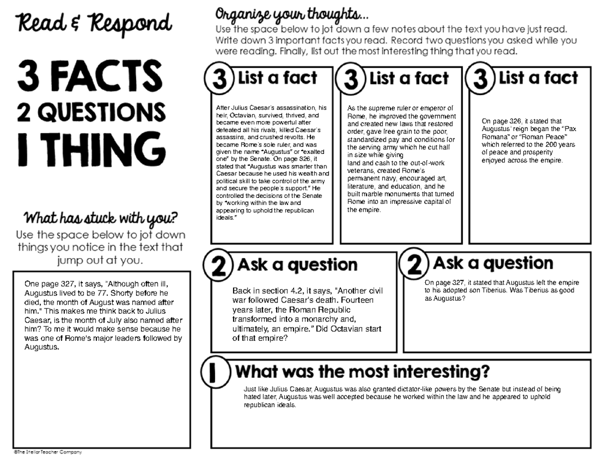 3 Facts 2 Questions 1 Thing - Studocu