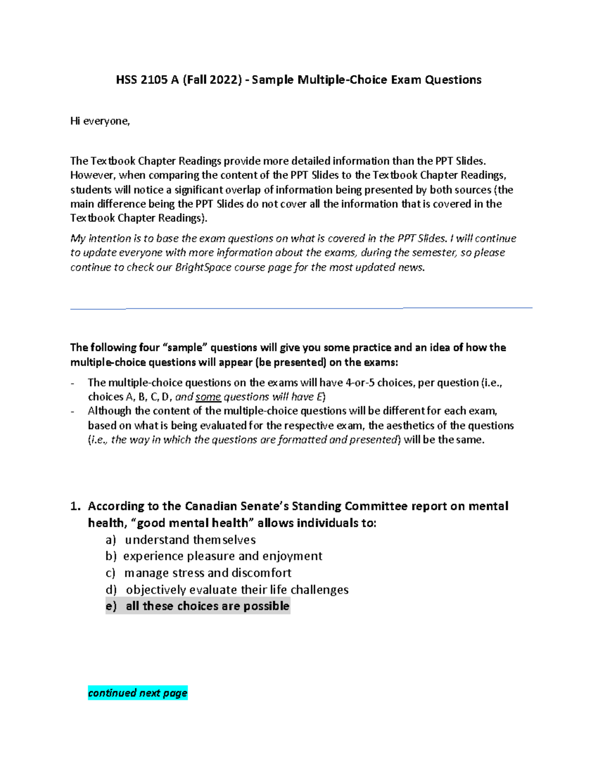 Sample Multiple-Choice Exam Questions - However, when comparing the ...