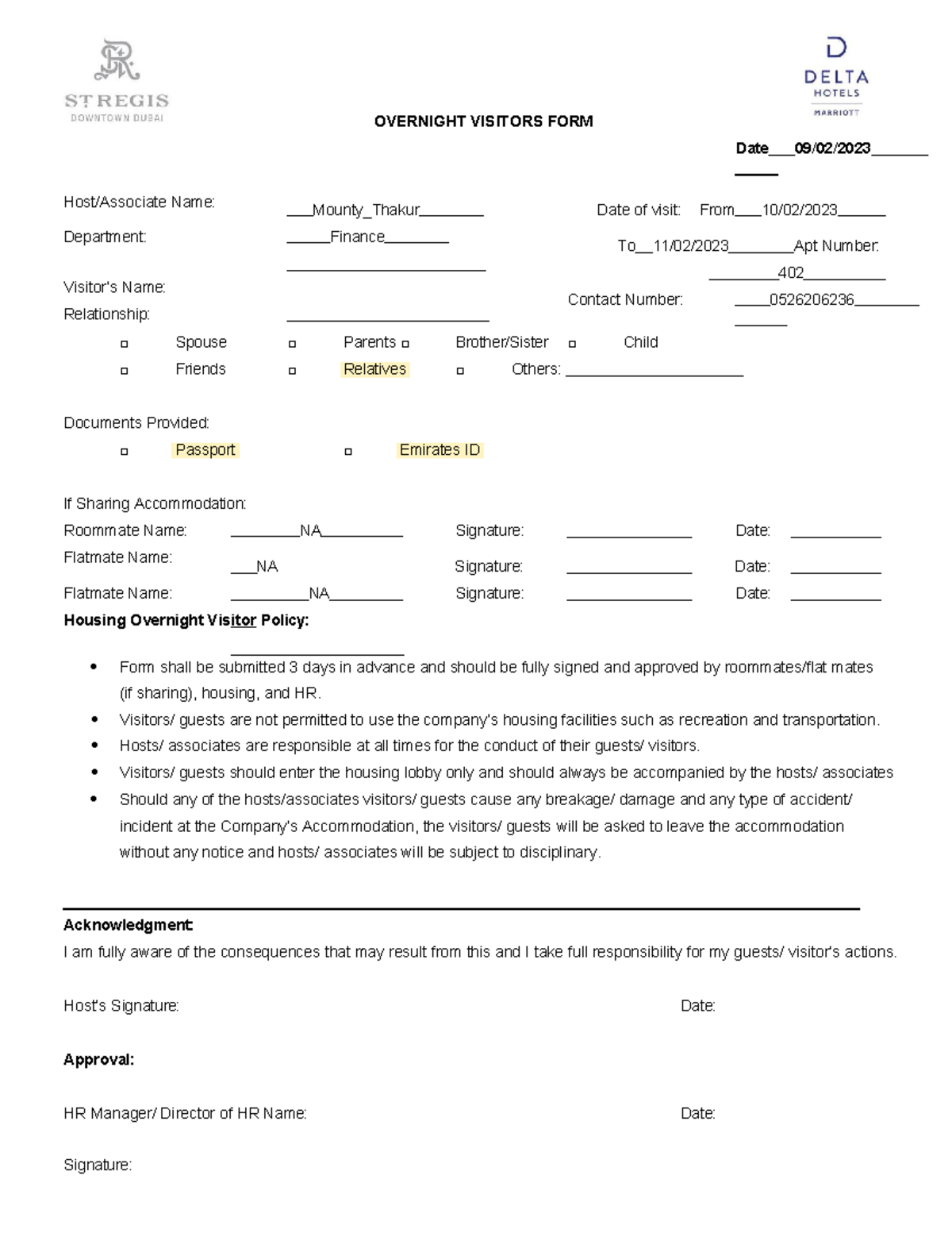 Overnight Stayover Form - Passport Relatives OVERNIGHT VISITORS FORM ...