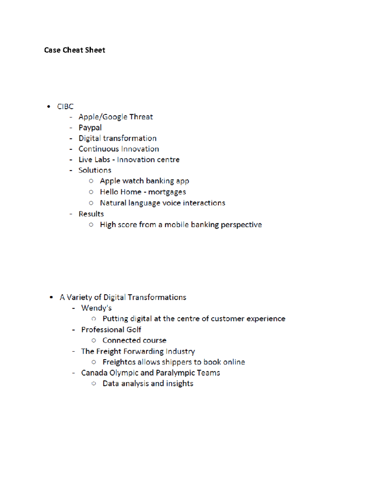 BTMA317 1.2 Case Cheat Sheet - BTMA 317 - Case Cheat Sheet - Studocu