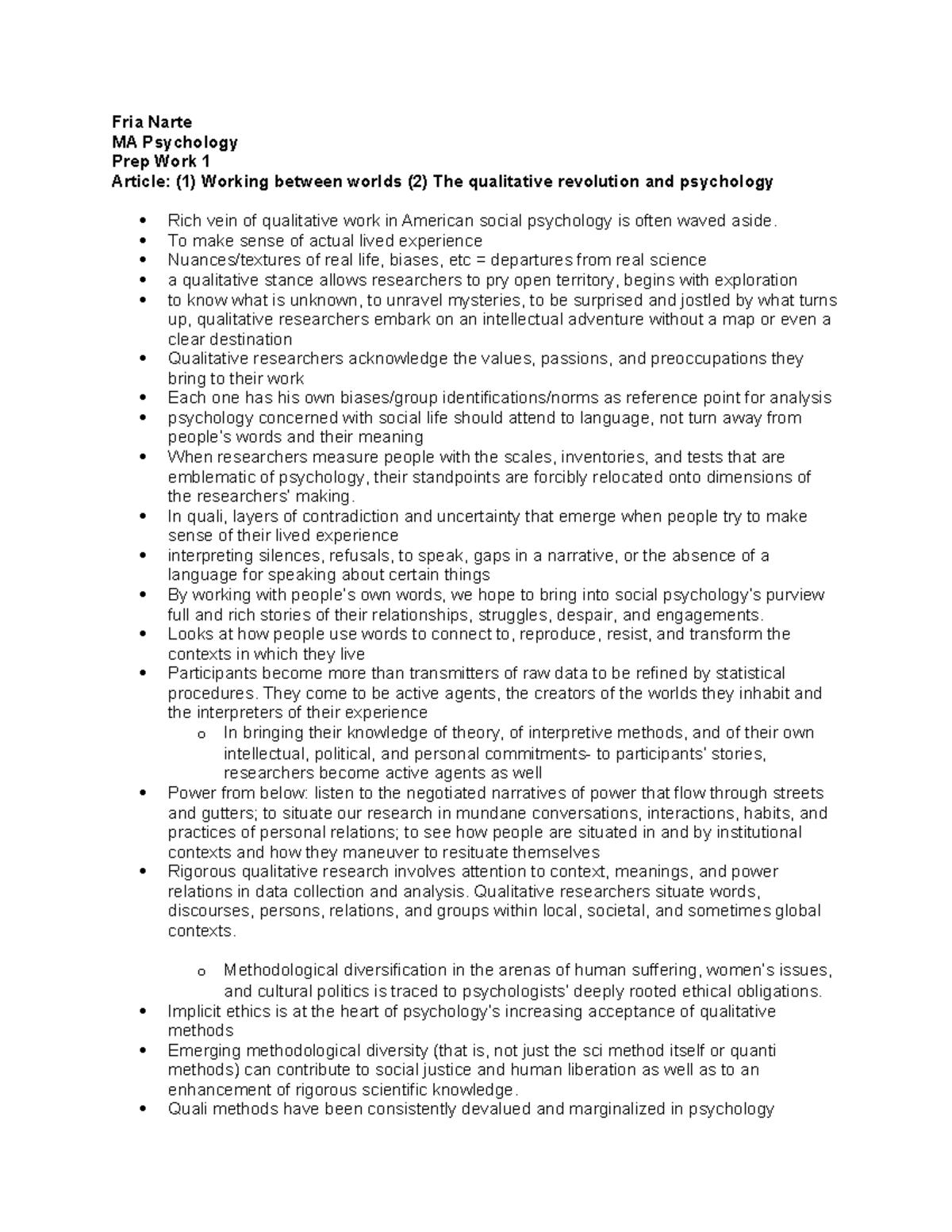 Psych 204 Notes - Fria Narte MA Psychology Prep Work 1 Article: (1 ...