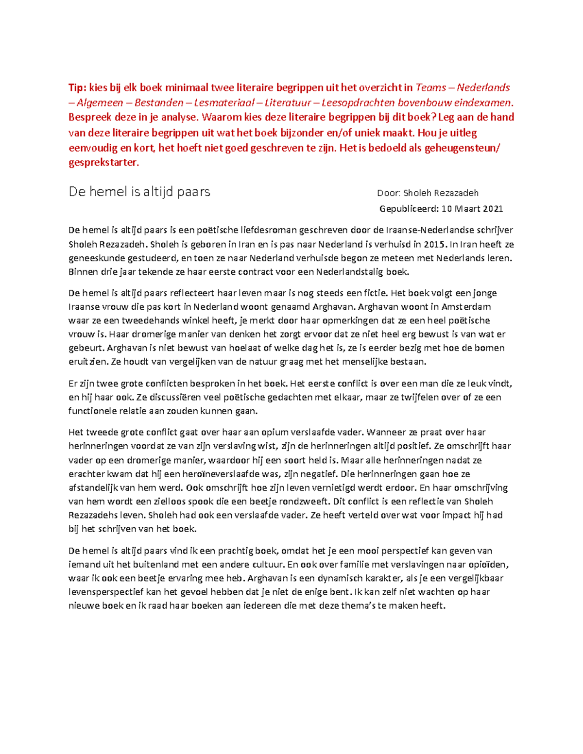 Analyse NL boeken - afsasfafsasfasf - Tip: kies bij elk boek minimaal ...