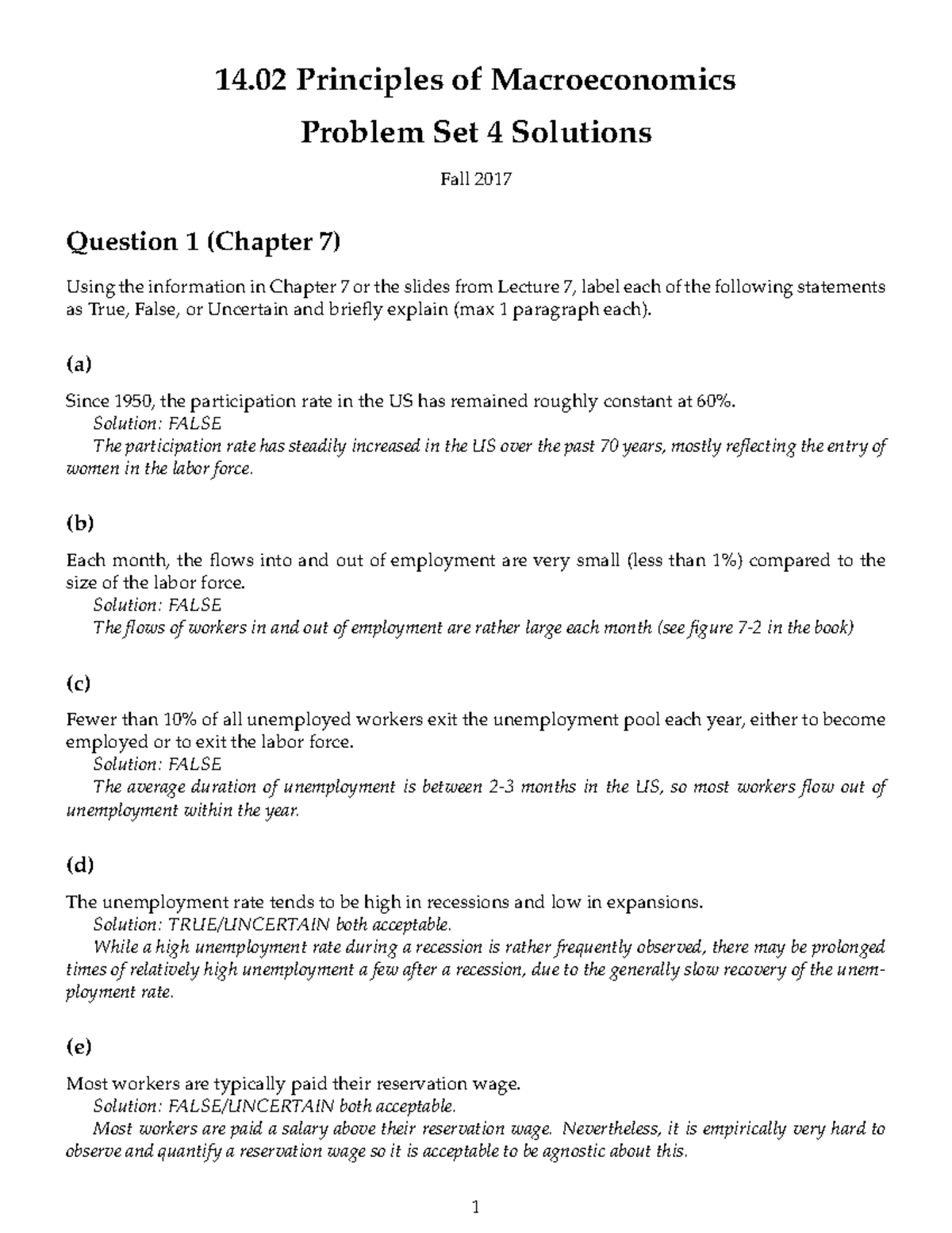 Problem Set 4 Solution - 14 Principles of Macroeconomics Problem Set 4 ...