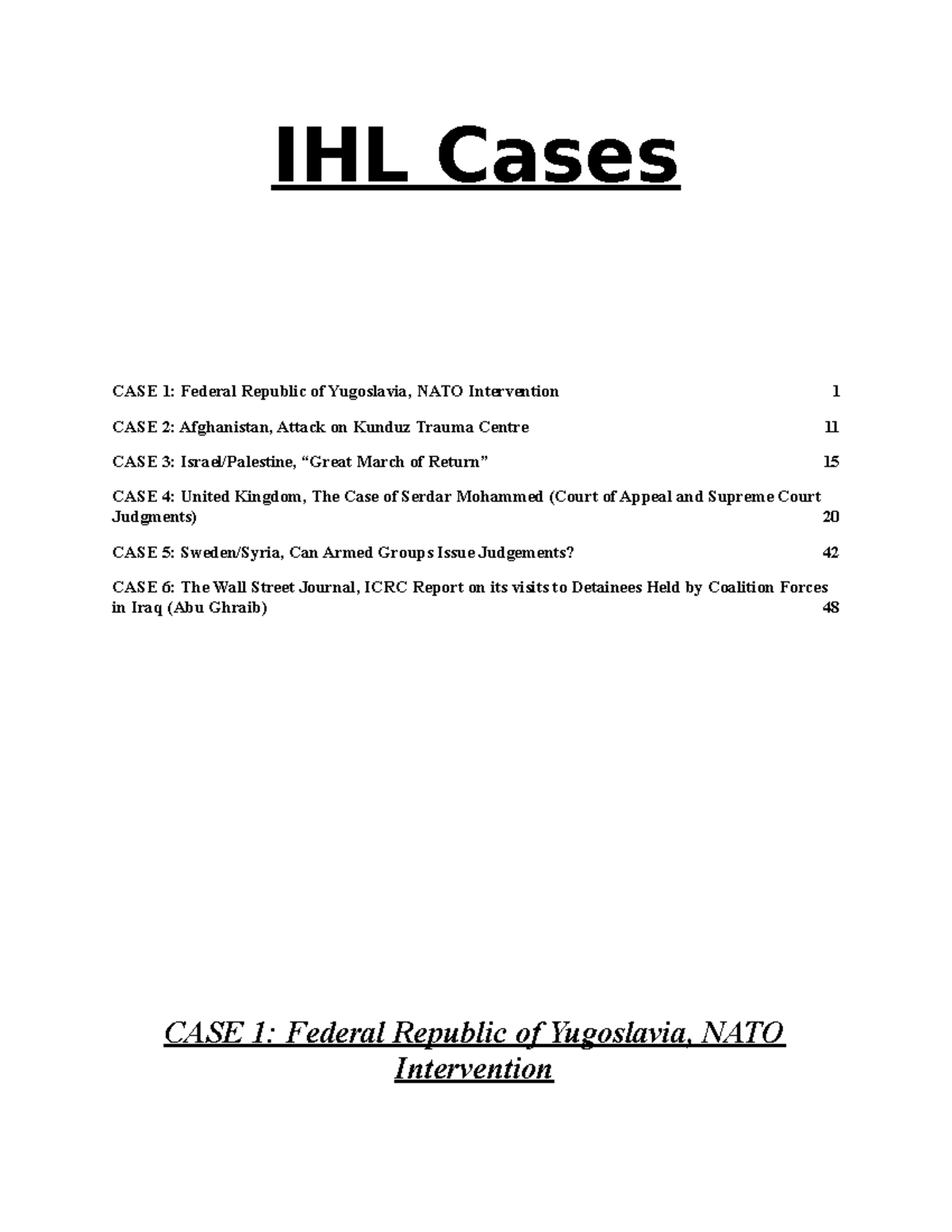 IHL Cases - Case notes IHL - IHL Cases CASE 1: Federal Republic of ...