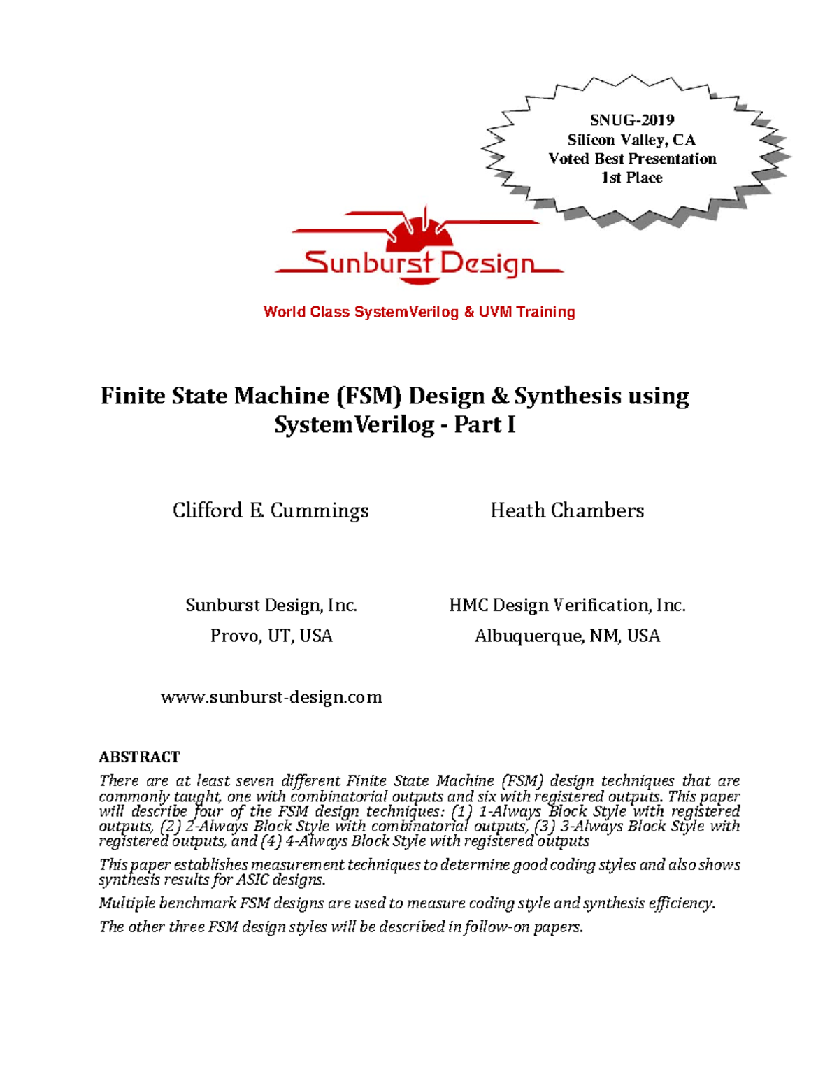 Cummings SNUG 2019 SV FSM1 - World Class SystemVerilog & UVM Training Finite State Machine (FSM ...