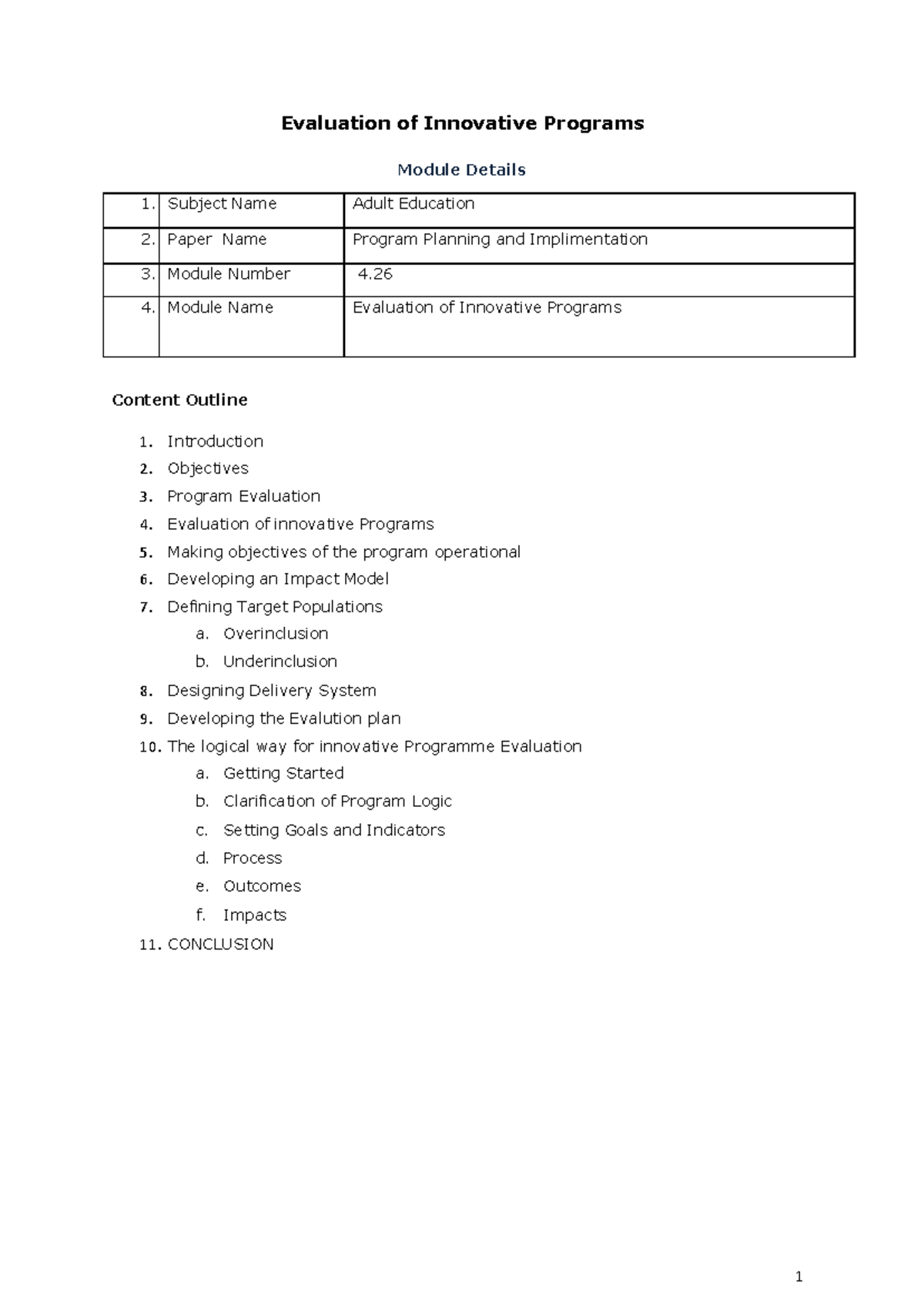 Evaluation of Innovative Programs - Module Name Evaluation of ...