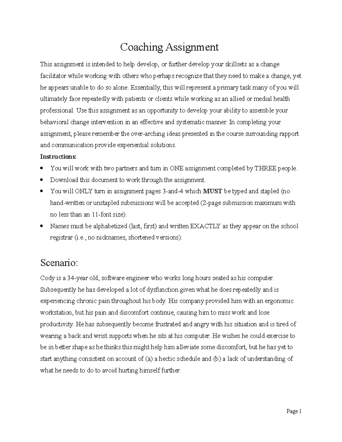 Coaching Assignment - Coaching Assignment This assignment is intended ...