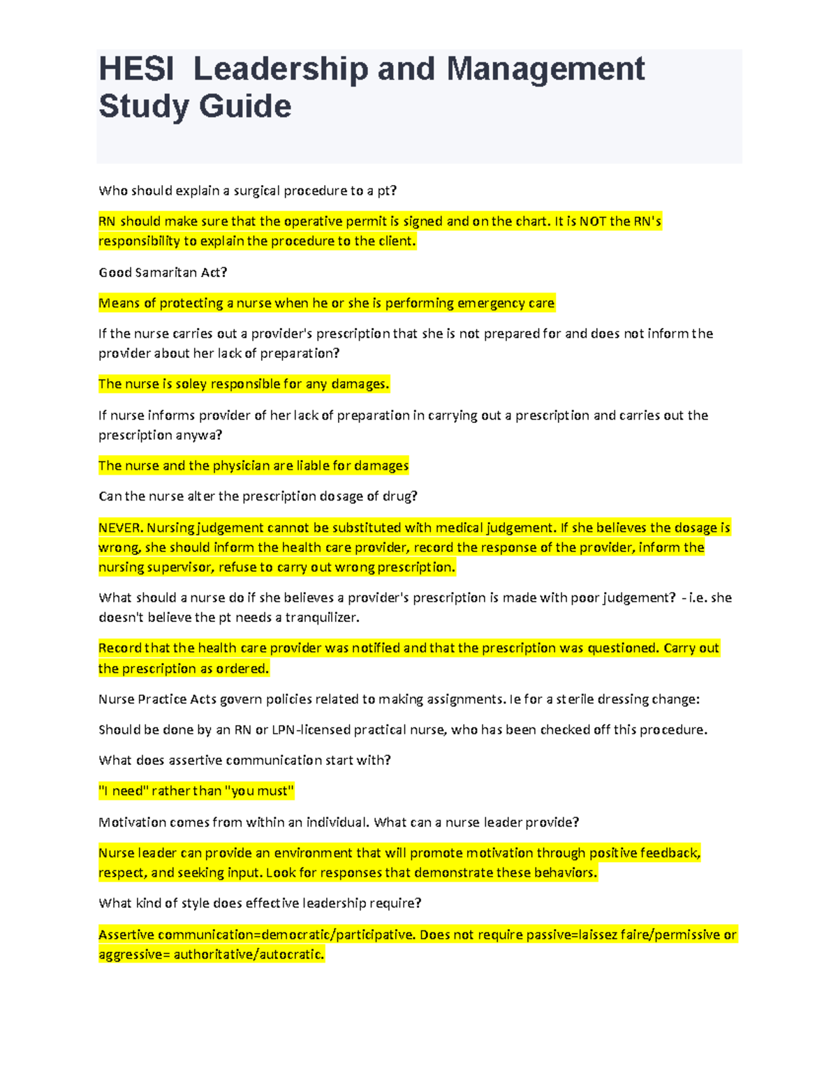 HESI Leadership and Management Study Guide latest version - Study Guide ...