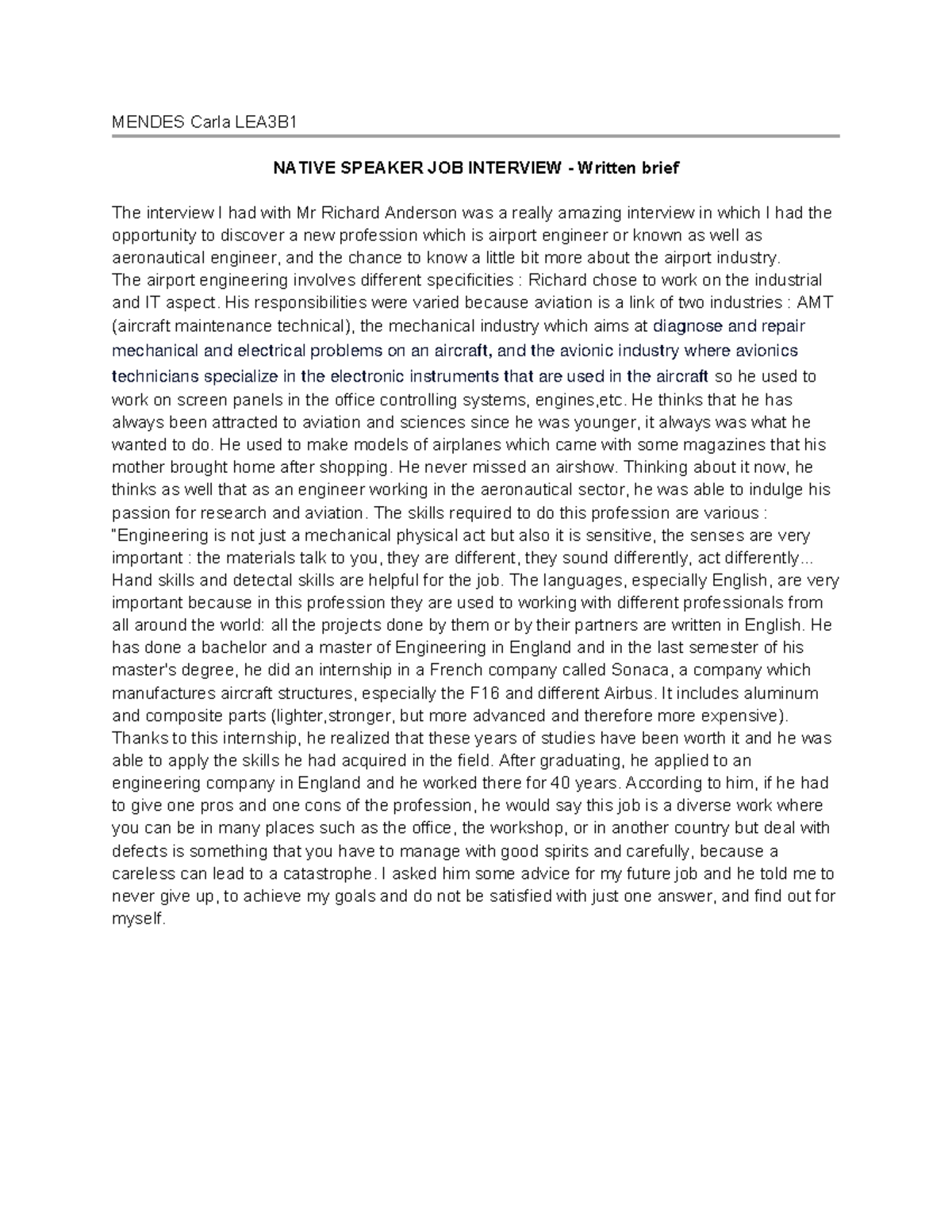 Interview - Richard - MENDES Carla LEA3B NATIVE SPEAKER JOB INTERVIEW ...