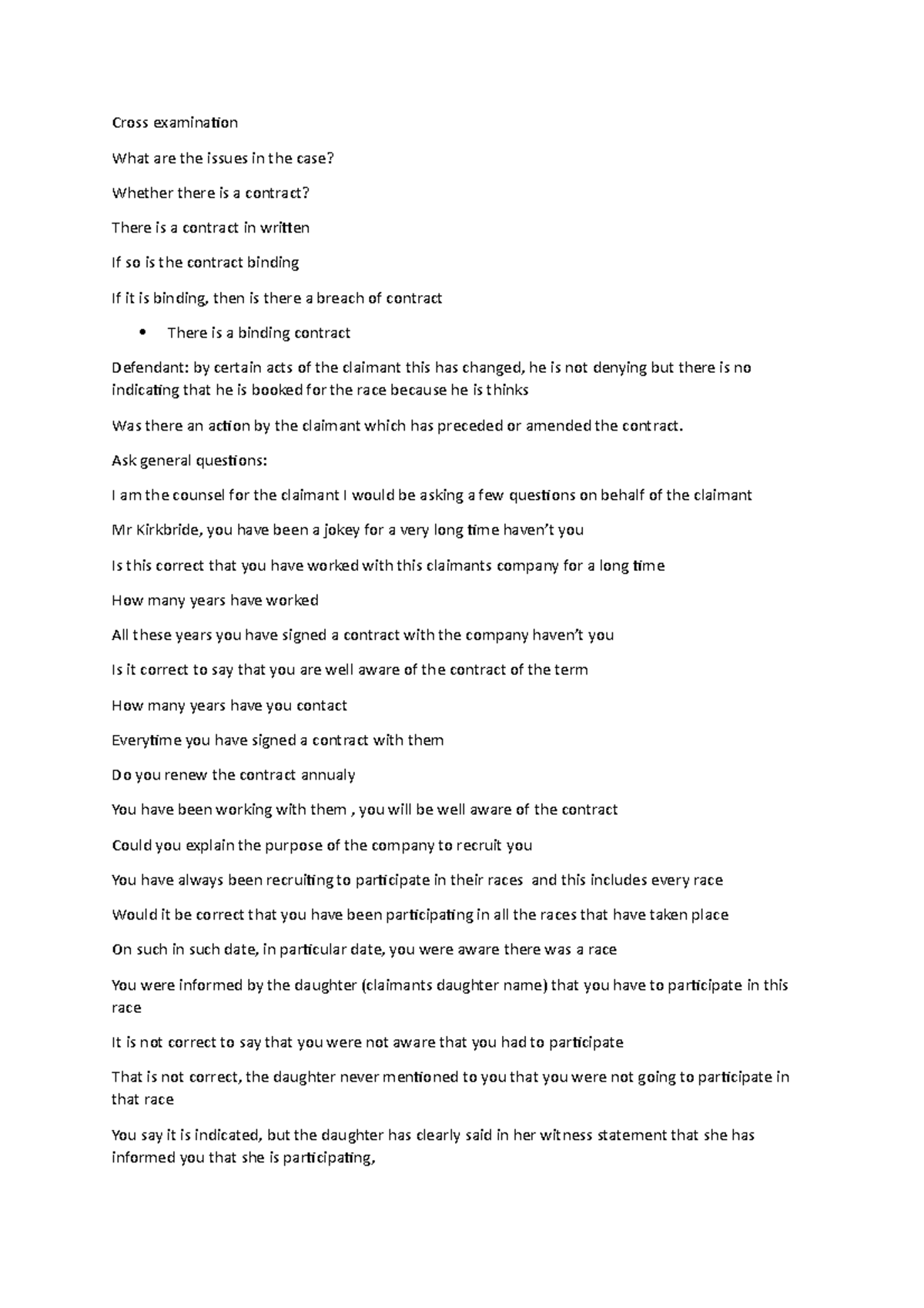 Cross examination - Cross examination What are the issues in the case ...