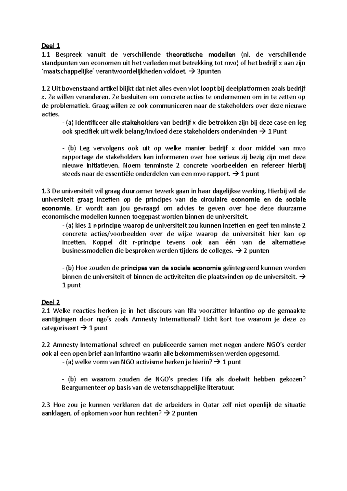 Voorbeeldexamen - examen 2de zit 2022 - Deel 1 1 Bespreek vanuit de ...