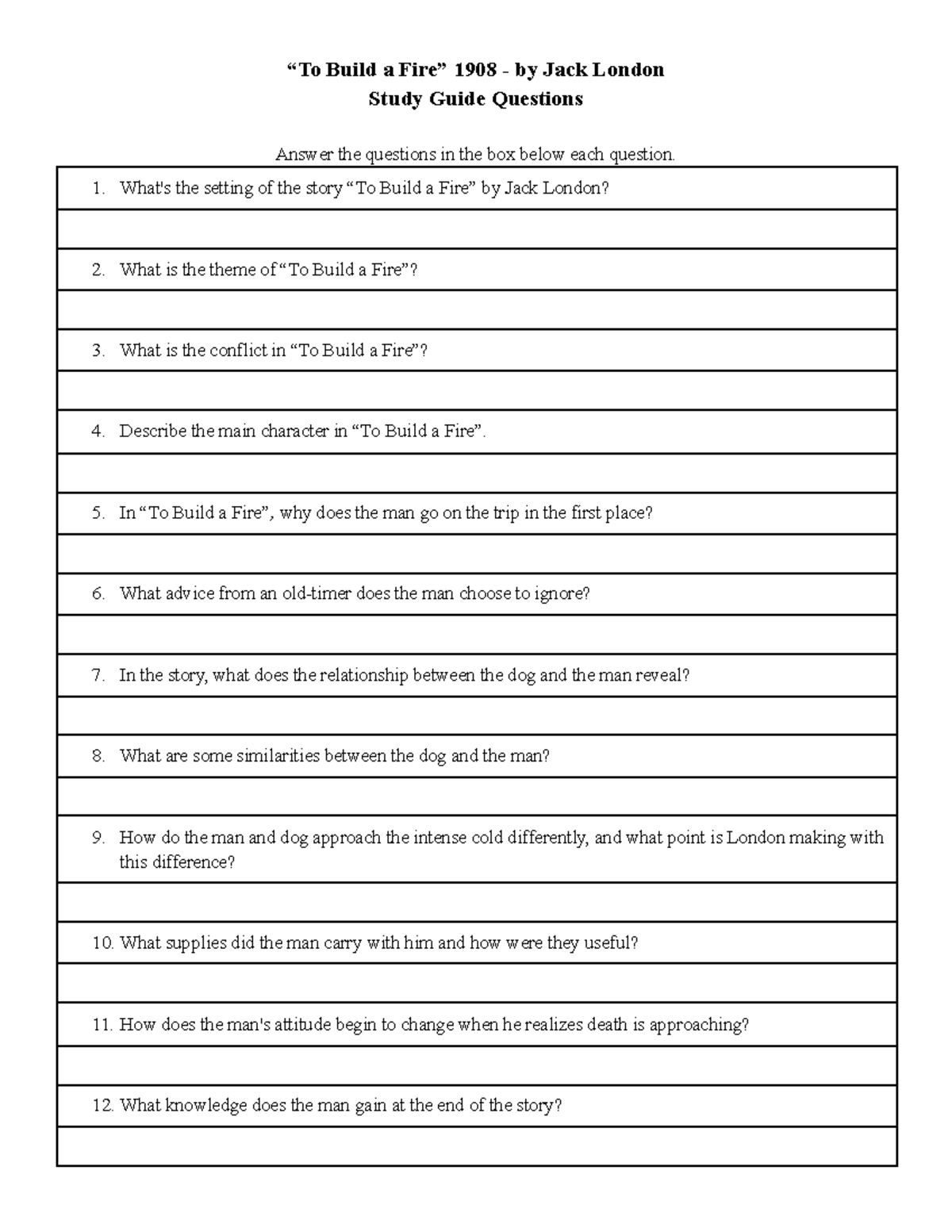 Rashid 2k19 - Pedrick Study Guide - "To Build a Fire" - “To Build a ...