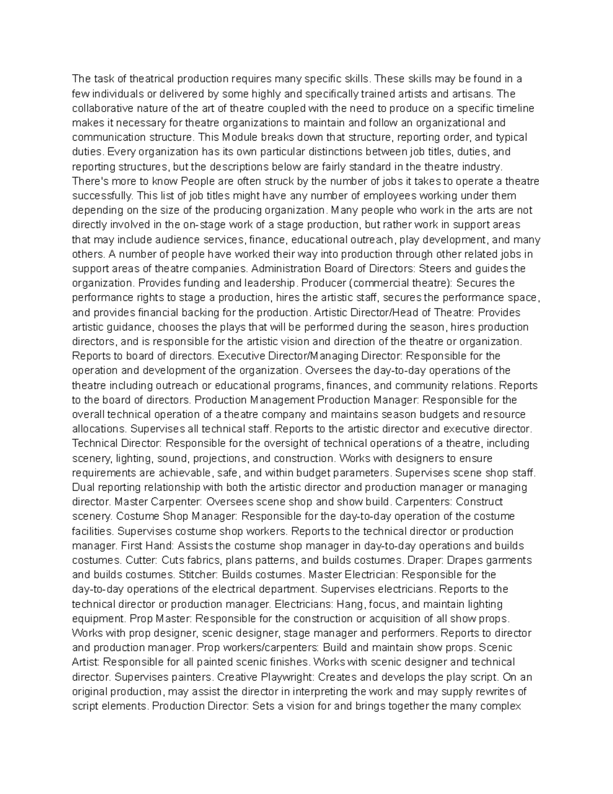 F TV Chapter 19 Part 1 - The task of theatrical production requires ...