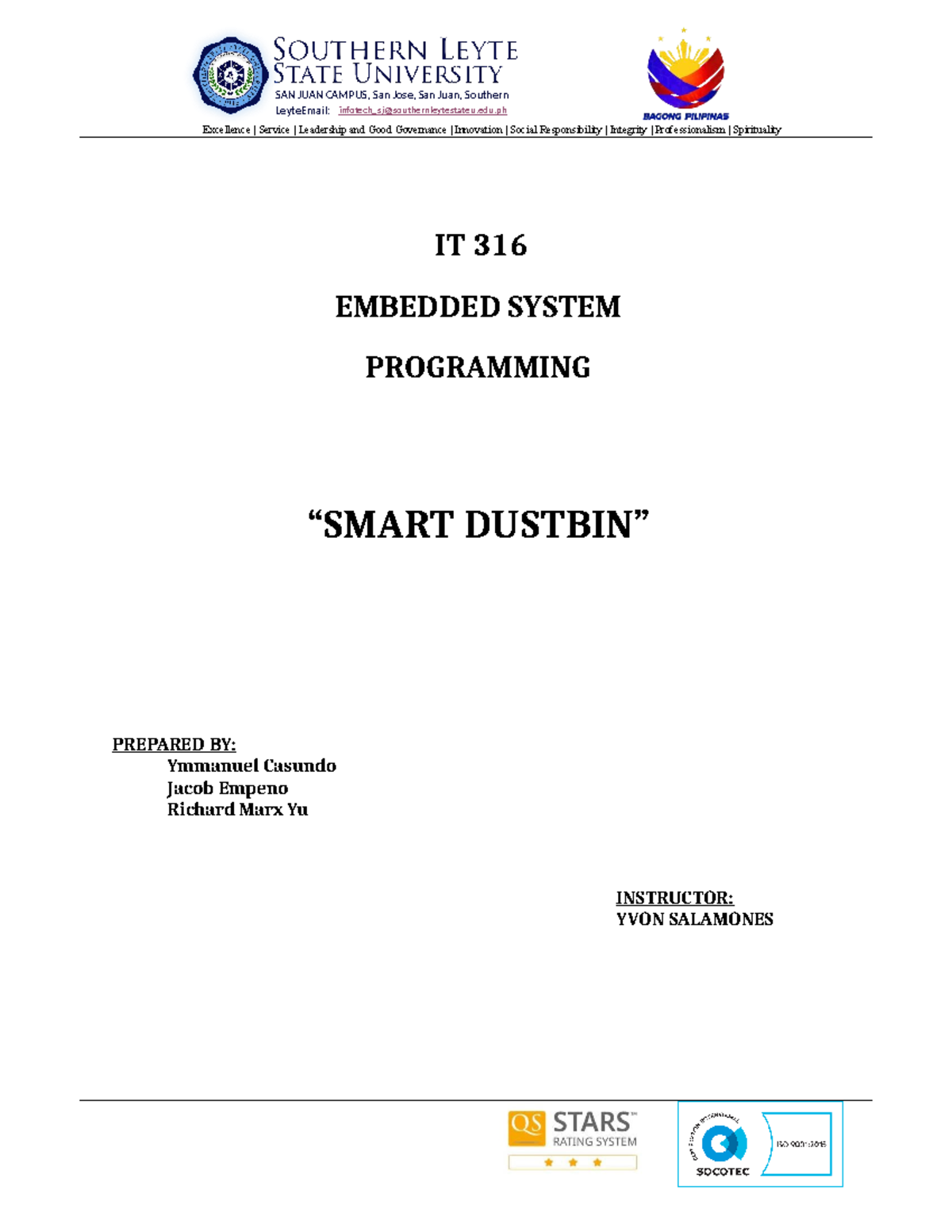 Documentation-of-arduino - IT 316 EMBEDDED SYSTEM PROGRAMMING “SMART DUSTBIN” PREPARED BY ...