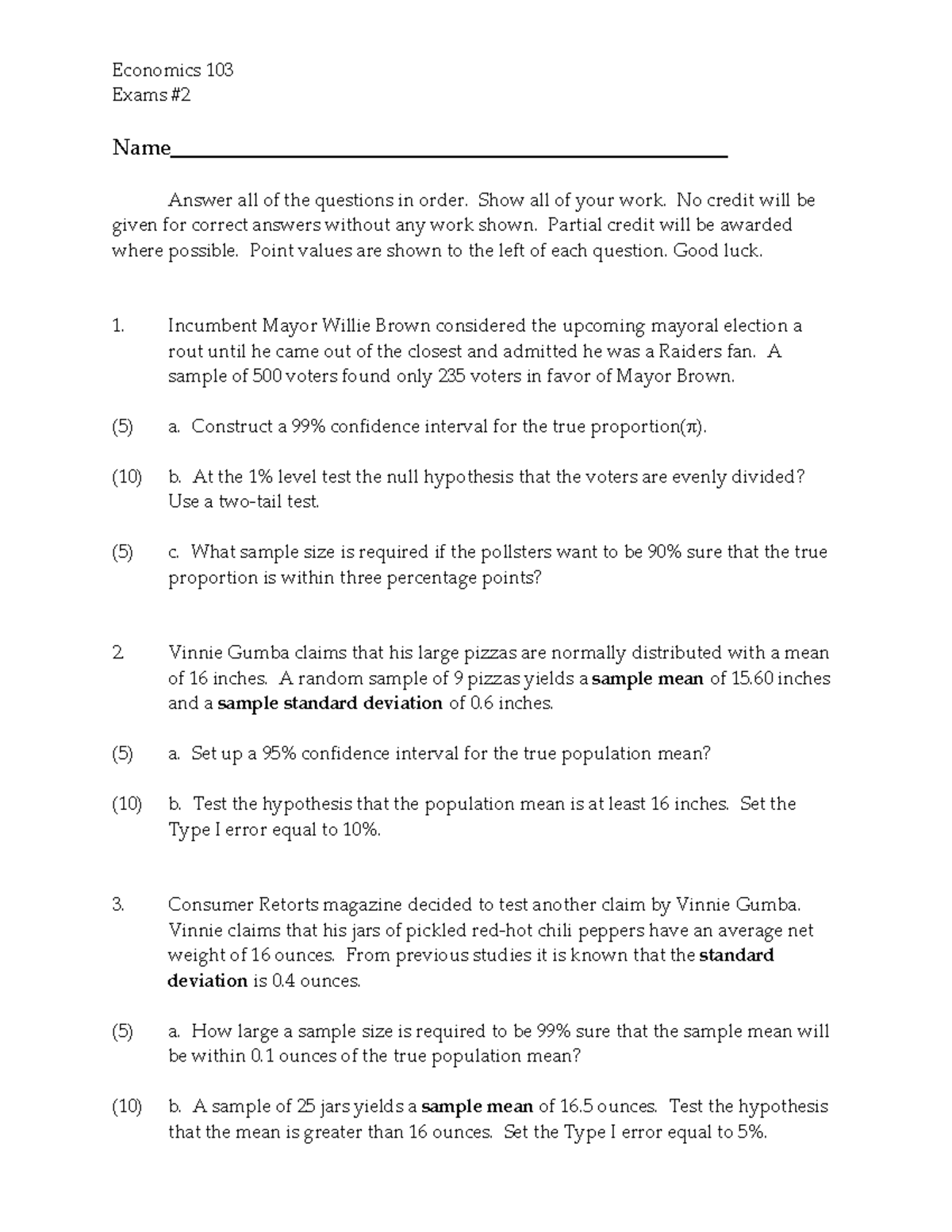 ECON 003 Exam 2 Practice 2 - Economics 103 Exams # Name Answer all of ...
