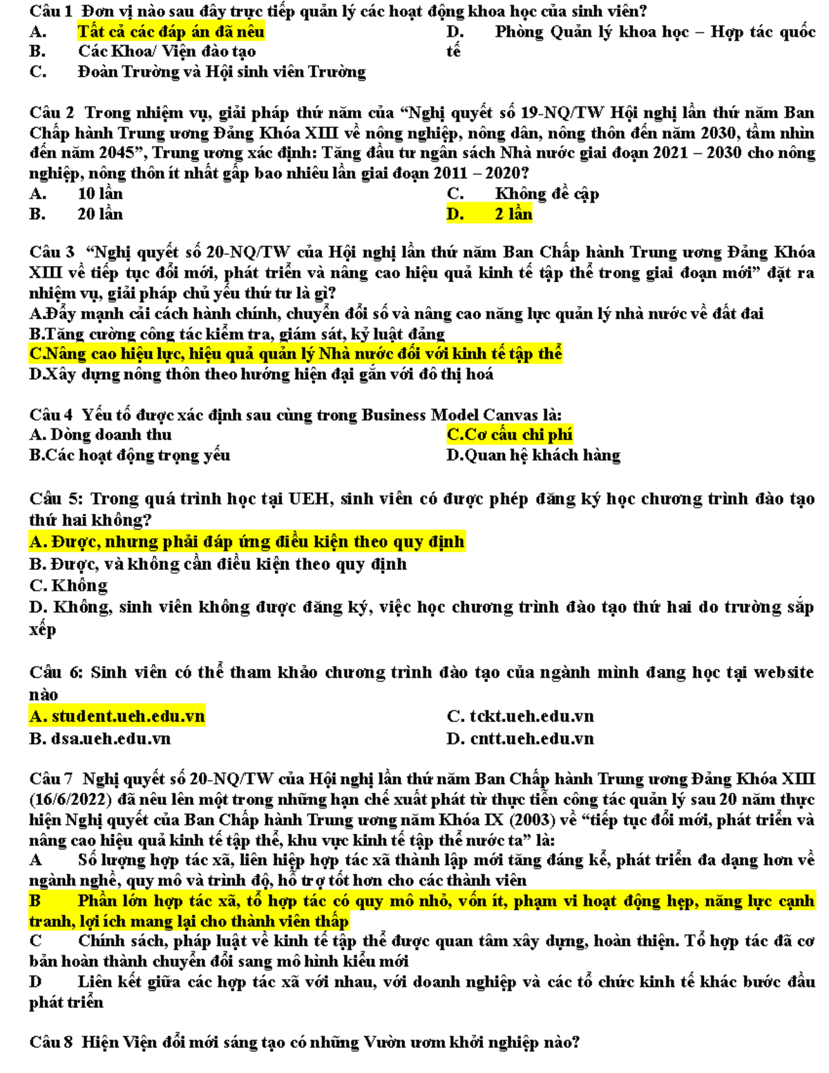 Shcd-2 - shcd ueh - Câu 1 Đơn vị nào sau đây trực tiếp quản lý các hoạt động khoa học của sinh ...