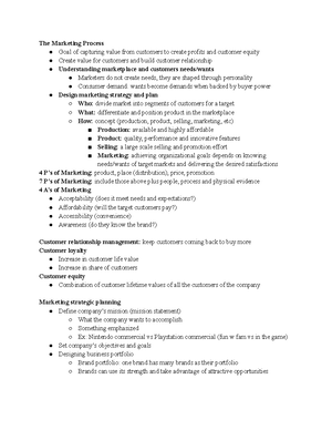 Marketing Units 1, 2, & 3 - The Marketing Process Goal of capturing ...