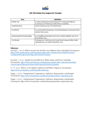 ACC 345 Module Two Summary donne - ACC 345 Module Two Summary Define the measurement of each ...