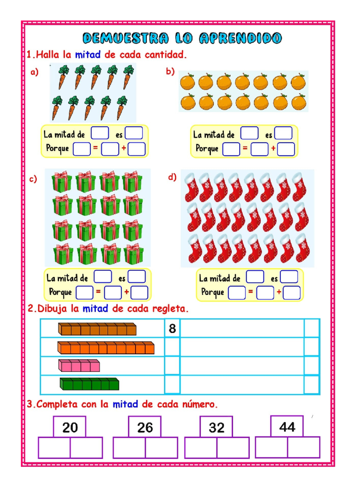 Ficha S36jueves Mat La mitad de un número - Matematica - DEMUESTRA LO ...