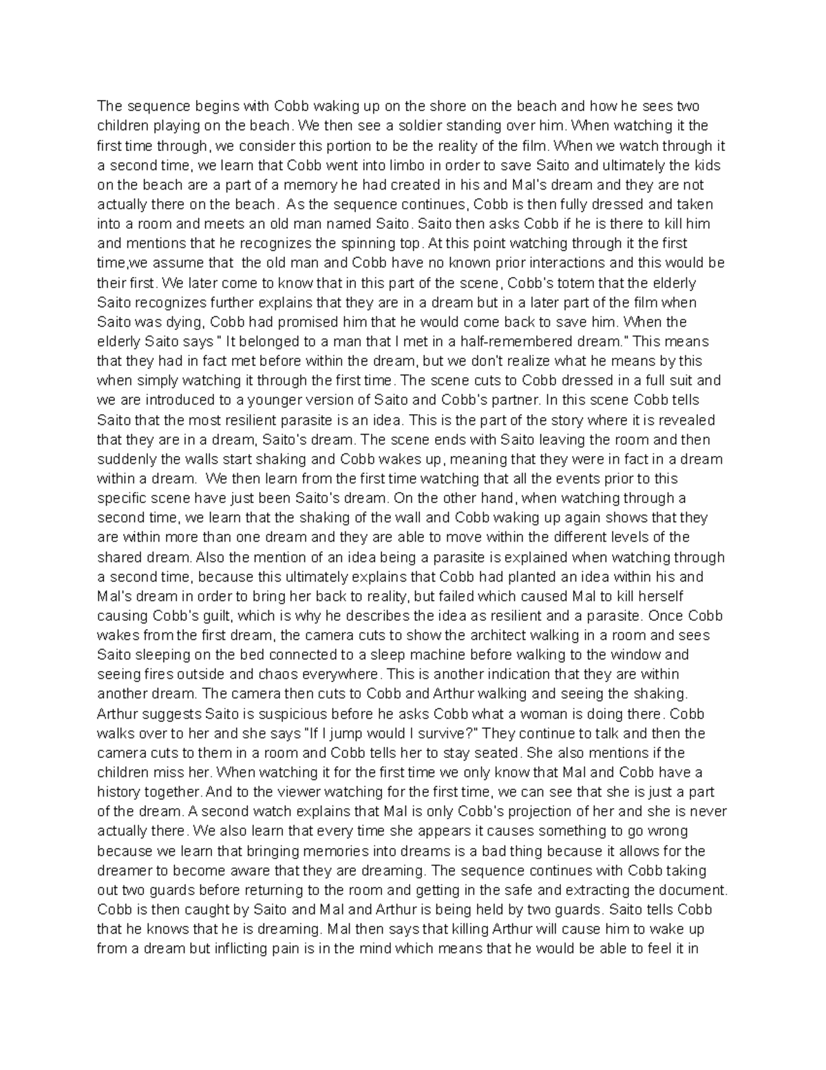 Inception 1 Summary - The sequence begins with Cobb waking up on the ...