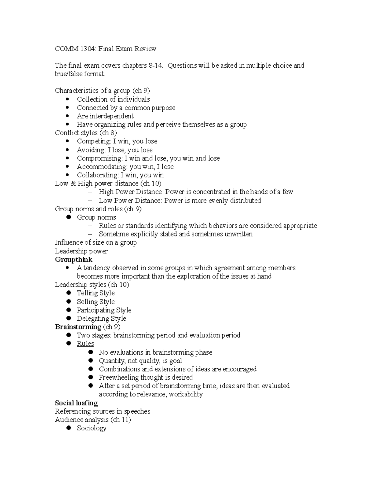 COMM final review part 2 - COMM 1304: Final Exam Review The final exam ...